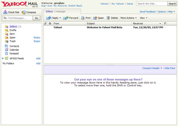 Yahoo新邮箱Mail Beta界面截图